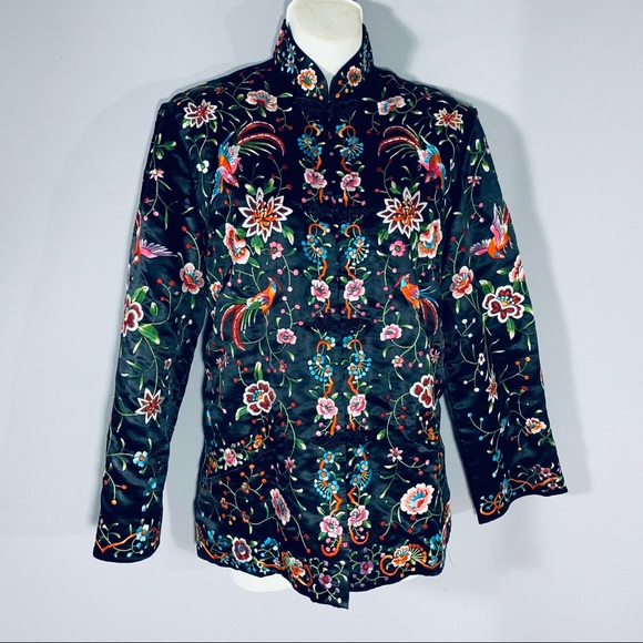 Jackets & Coats | Gorgeous Black Satin Embroidered Jacket | Poshmark